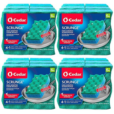 O-Cedar Multi-Use Scrunge Scrub Sponge 6 Count (Pack of 4) for $21.48 w ...