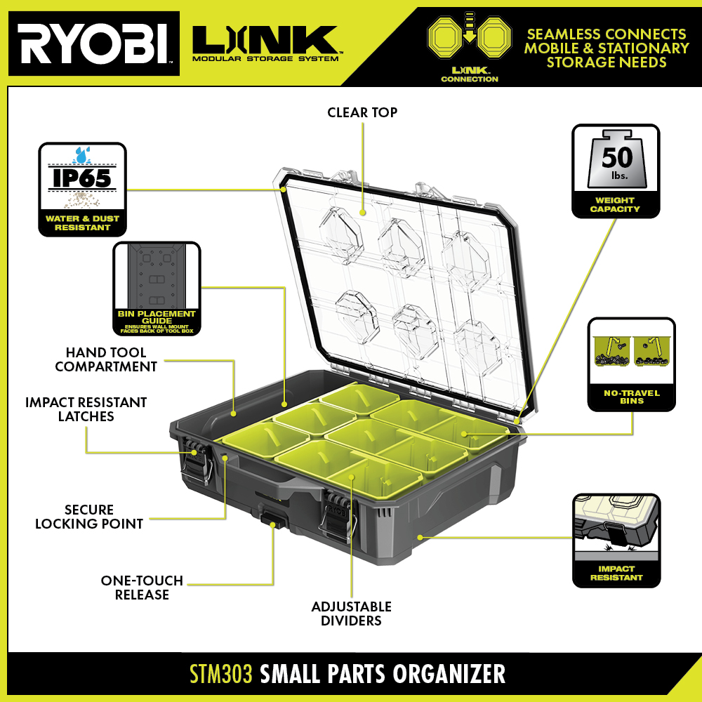 Select Stores: Ryobi Link 10-Compartment Modular Small Parts Organizer ...
