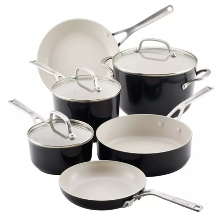 9-Piece KitchenAid Ceramic Nonstick Cookware Set (Black, Red, White ...