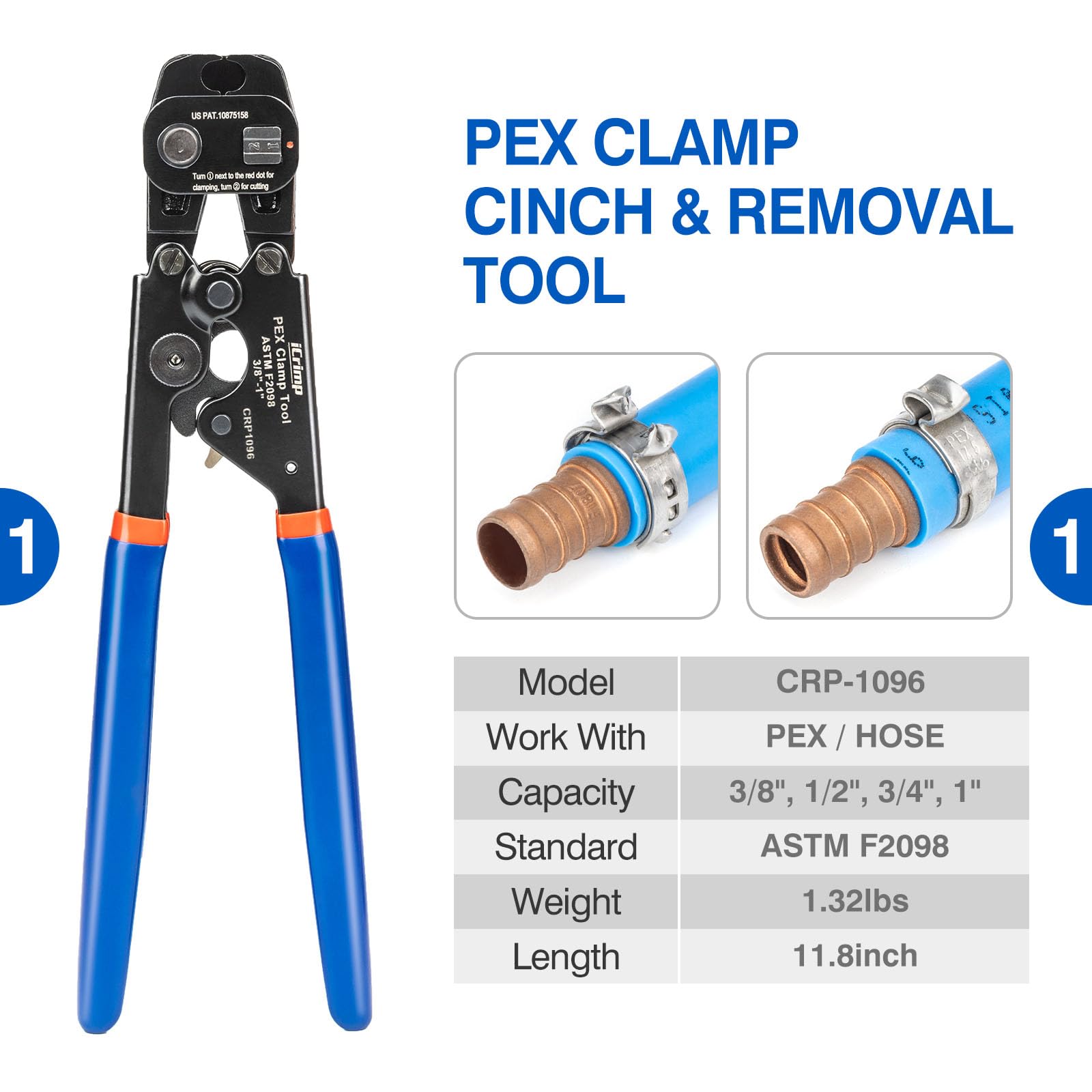iCrimp PEX Clamp Tool Kit for 3/8-in, 1/2-in, 3/4-in, 1-in PEX Clamp ...