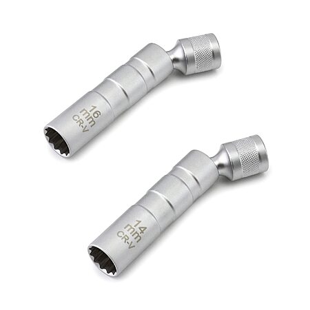 QWORK 14mm & 16mm Magnetic Swivel Spark Plug Socket, Thin Wall Deep ...