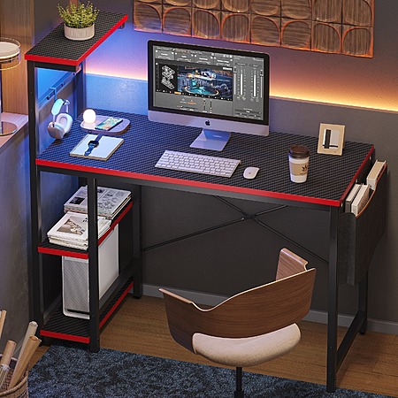 Bestier 44" Computer Desk with LED Lights with 4 Tier Shelves $79.99 ...