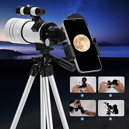 TOP-VISION Telescope, 70mm Telescopes 300mm Portable Refractor Telescope (15X-150X) $39.99 ...
