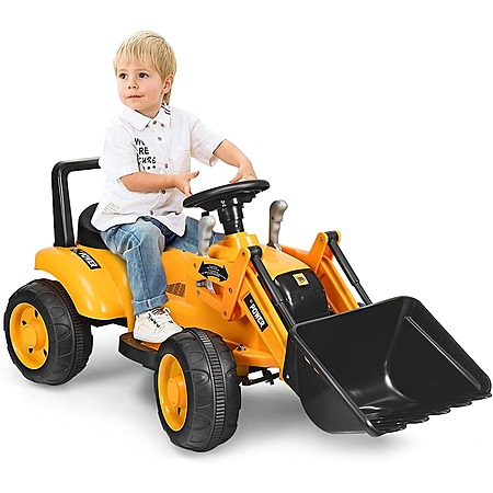 6V Battery Powered Kid Ride on Excavator w/Front Loader, Horn & Bucket ...