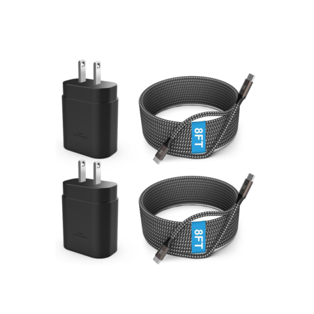 2-Pack Ultra Fast USB-C Wall Chargers + 2-Pack 8' Fast Charging USB-C ...