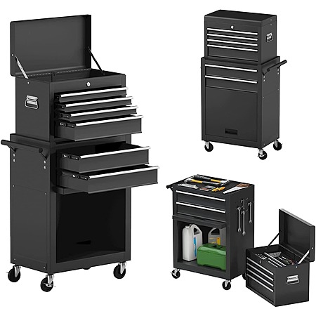 2-In-1 Rolling Tool Chest (24.5"Dx13"Wx43.5"H) w/Top tray, 6 Lockable ...