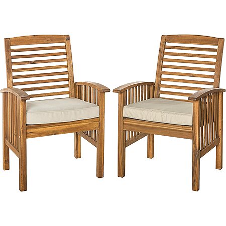 Walker Edison Rendezvous Modern 2 Piece Solid Acacia Wood Slat Back ...