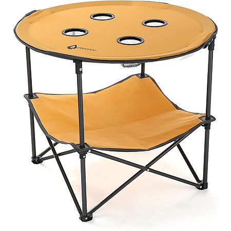 Arrowhead Outdoor Folding Tables: 28" Circular (Tan) $15, 33.5” Tailgate (Blue) $16, 26" Camp ...
