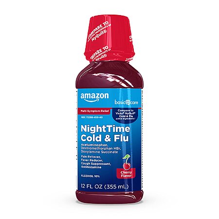 12-Oz Amazon Basic Care Night Time Cold & Flu Liquid (Cherry) $2.69 w ...