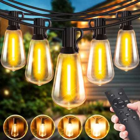100' Outdoor Cafe String Lights w/ Remote $14.60 + $3 Shipping