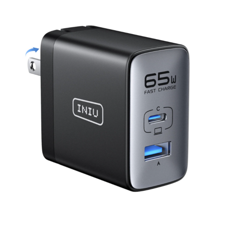 INIU - 65W USB C/A Wall Charger, GaN Fast Charge with Foldable Plug for ...
