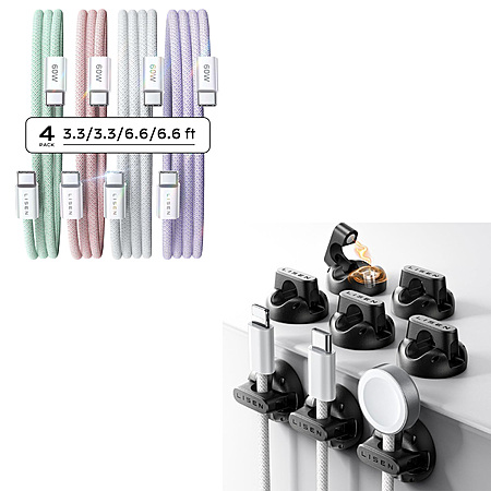 BOGO FREE: Buy LISEN 8-Pk Cable Organizer + Get 4-Pk Colorful 60W USB C ...