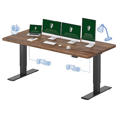 79"x32" FlexiSpot Dual Motor Split Top Electric Standing Desk: Walnut ...