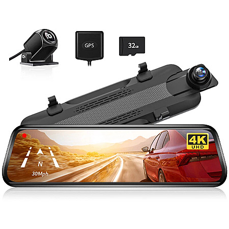 Open Box - WOLFBOX G930 4K 10" Rear View Mirror Camera w/ Front Dash ...