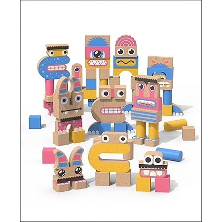Geoffrey's Toy Box Make A Monster 100-Piece Solid Wood Block Set $19.96 ...
