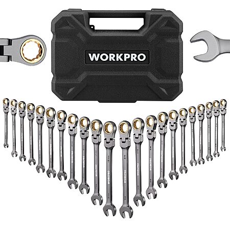 WORKPRO 22-Piece Flex-Head Ratcheting Wrench Set, Ratchet Combination Wrench Sets with Organizer ...