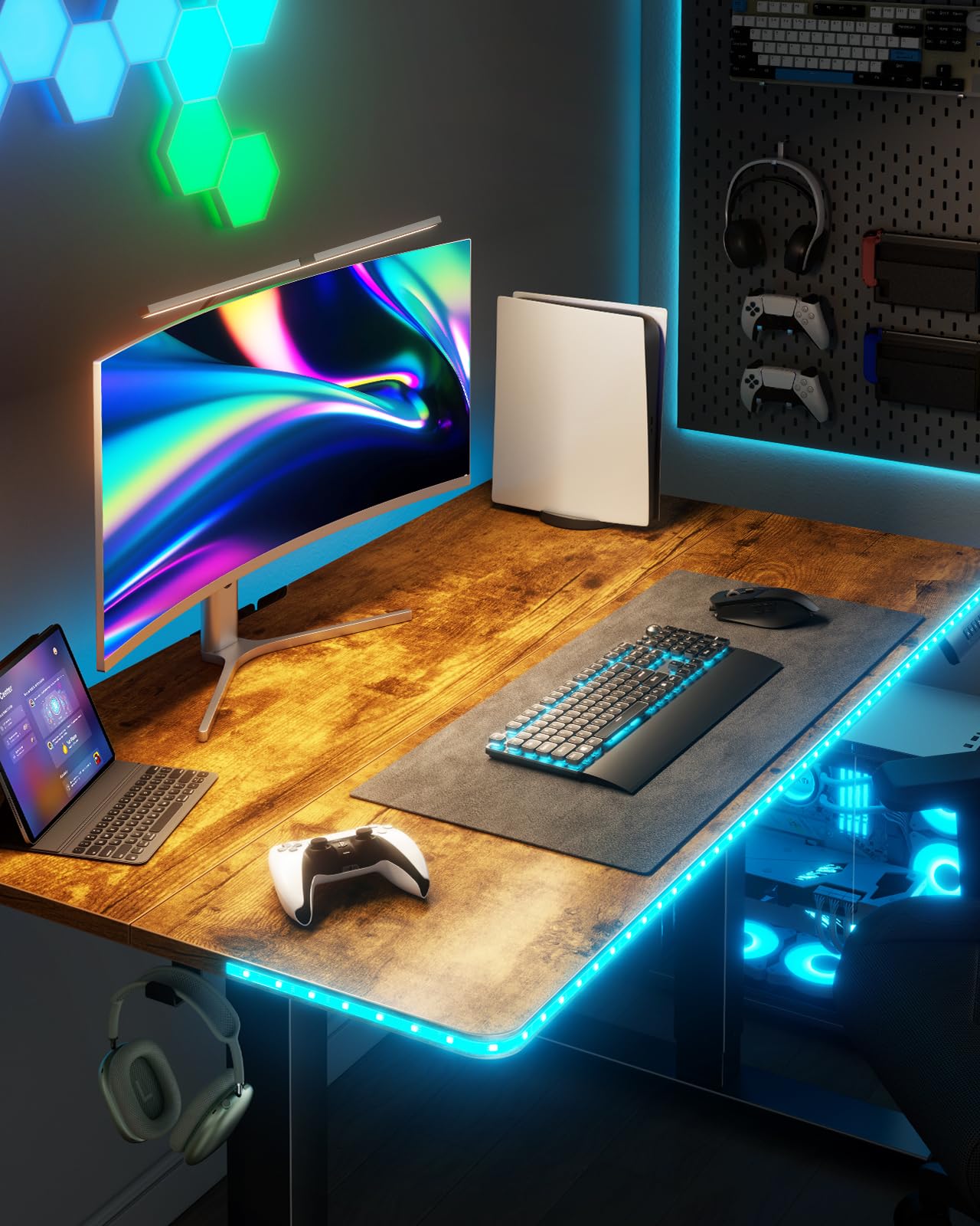 Marsail Electric Standing Desk with LED Lights, 48 * 24 Inch Adjustable ...