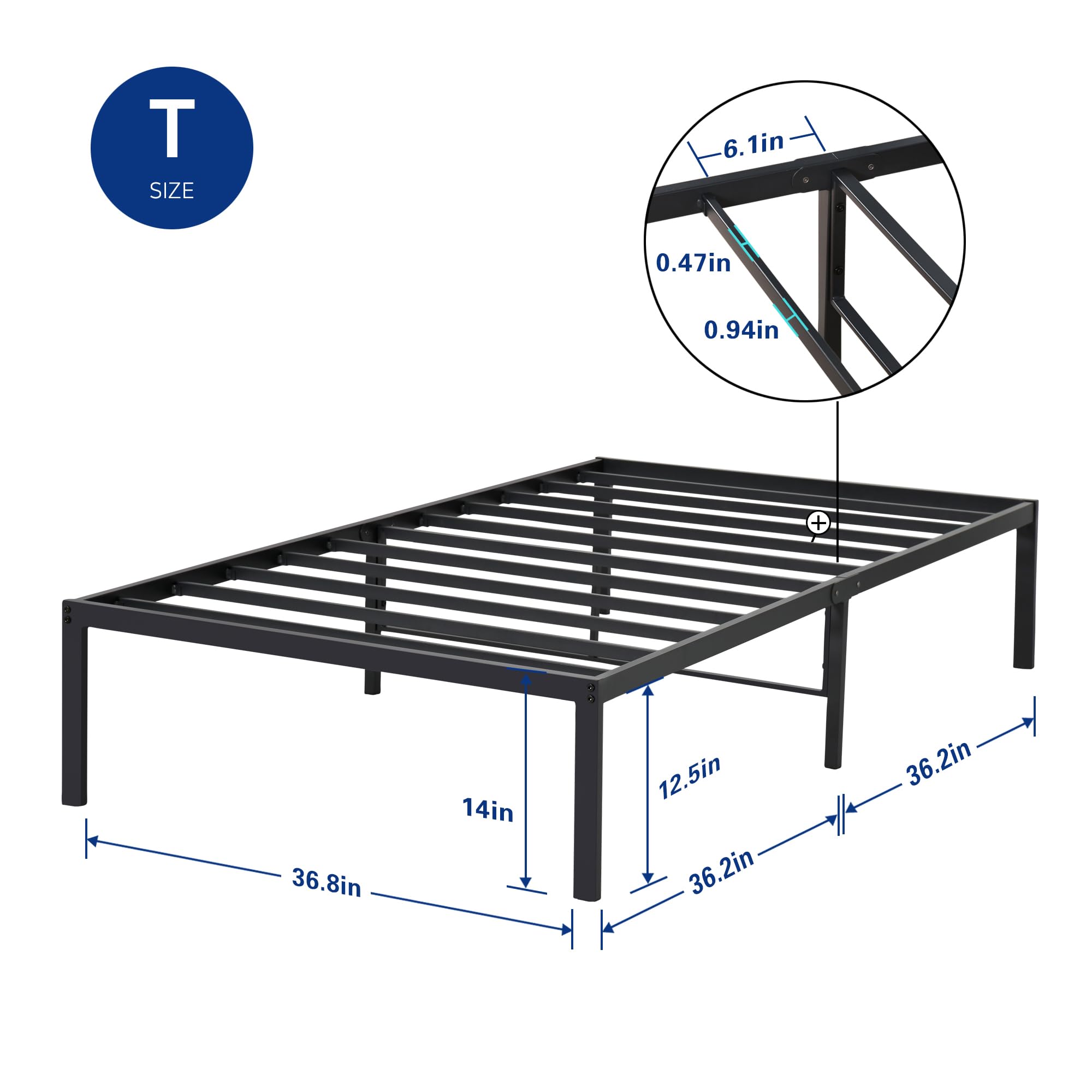 Olee Sleep 14 Inch Classic Metal Platform Bed Frame, Steel Slat Anti ...