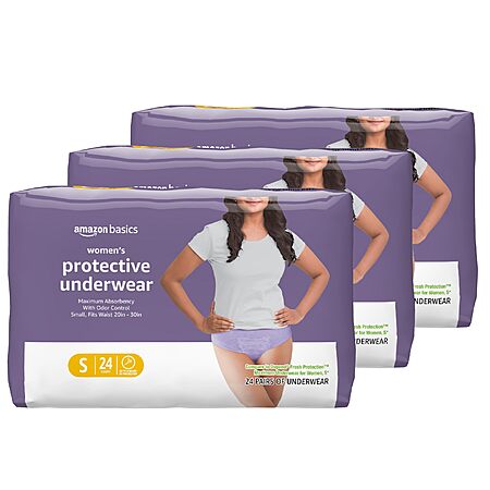 $23.91 72-Count Amazon Basics Incontinence Underwear for Women (Small ...