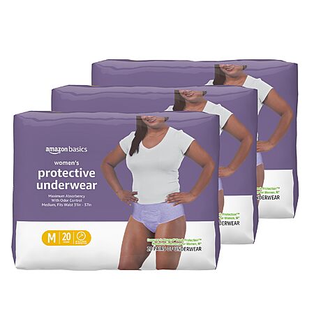 $24.52 60-Count Medium Amazon Basics Incontinence Underwear for Women ...