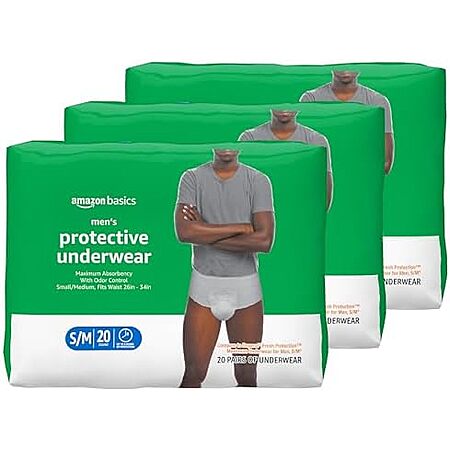$23.42 60-Count Amazon Basics Incontinence Underwear for Men (Small ...