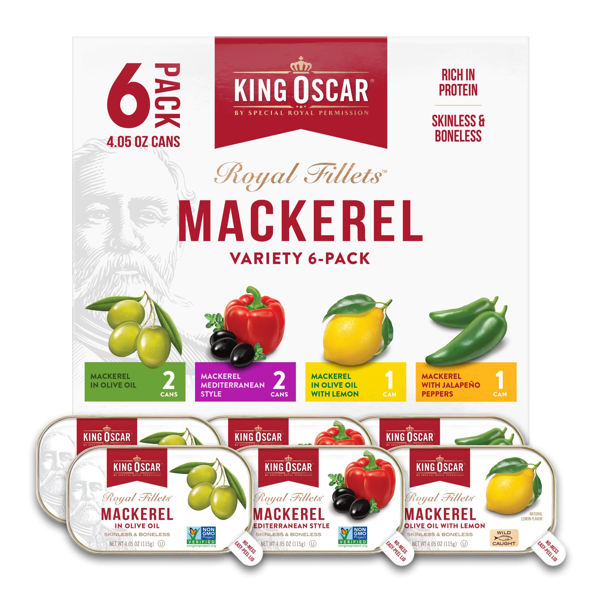 King Oscar Skinless & Boneless Mackerel Variety Pack, 4.05-Ounce Cans ...