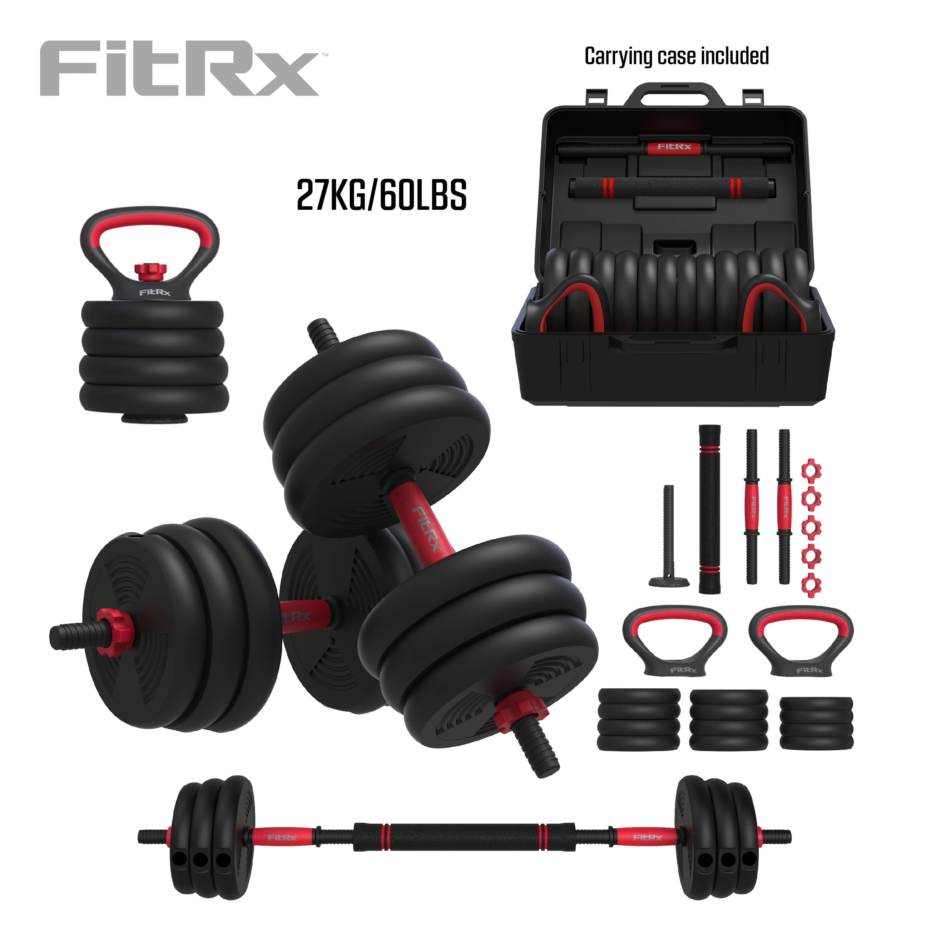 23-Piece FitRx 4-in-1 SmartBell Gym: Barbell, Kettlebell, Dumbbells ...