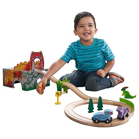 KidKraft Adventure Tracks Wooden Dino World Train Track & Vehicle ...