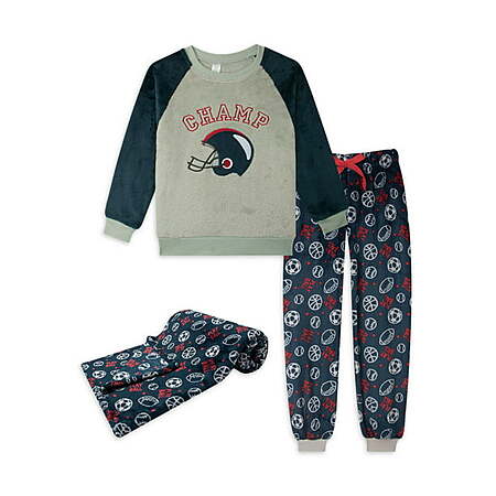 3-Piece Modern Kids Boys' Pajama Set w/ Blanket (Champion Blue or Cool ...