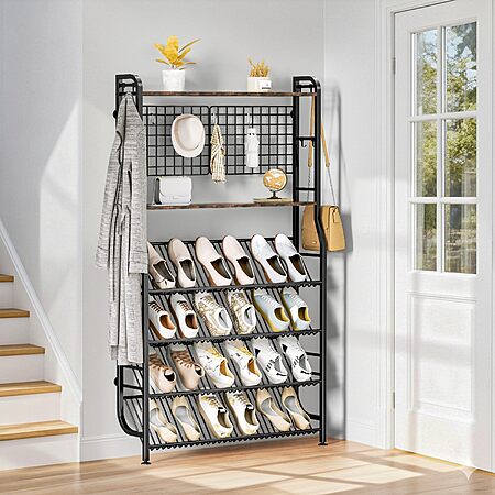 POKIPO Shoe Rack for Entryway, 6-Tier Shoe Rack Organizer with Coat ...