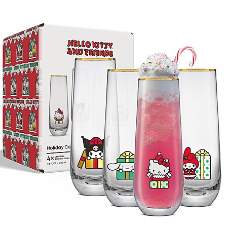 JoyJolt Hello Kitty and Friends Holiday Stemless Flutes, 9.5oz Drinking ...