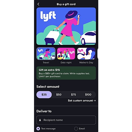 Lyft buy an $85 or more gift card and get $15 credit YMMV - 2025-11-18