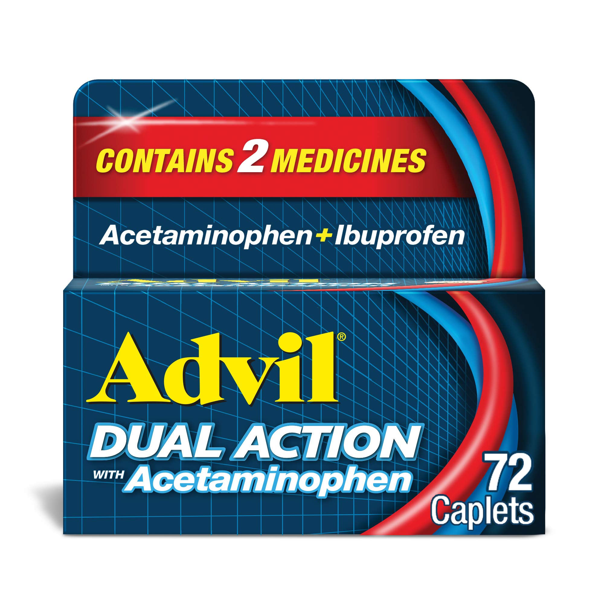 72-Count Advil Dual Action w/ Acetaminophen + Ibuprofen Pain Reliever ...