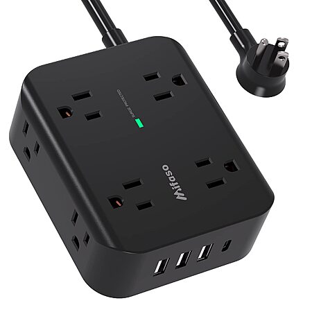 5' Mifaso Surge Protector Power Strip w/ USB-C Port, 8 AC Outlets & 3 USB-A Ports (Black) $12 ...