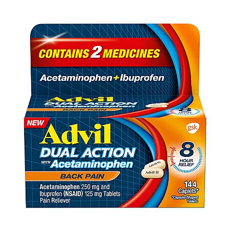 144-Count Advil Dual Action Back Pain Caplets (250mg Ibuprofen and ...