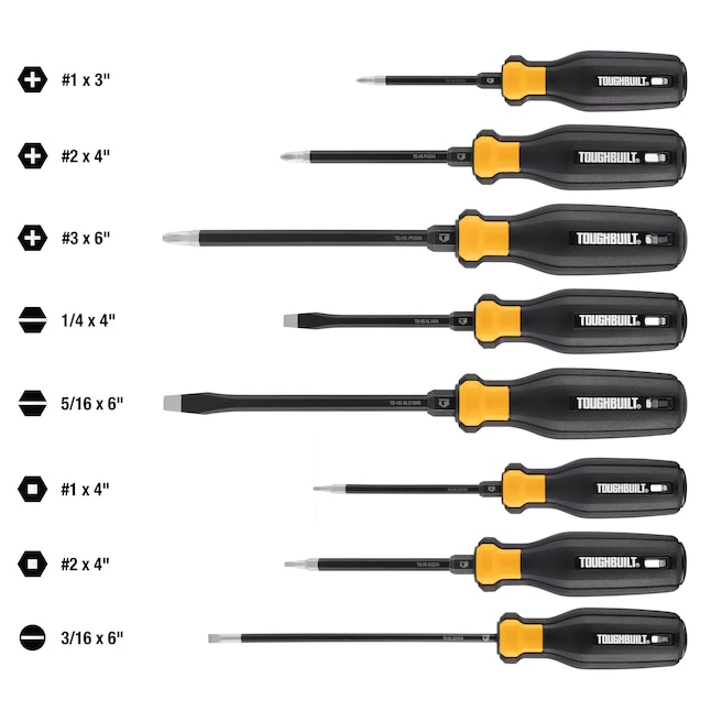 TOUGHBUILT Standard Screwdriver Set 8-Piece Bi-material Handle Magnetic ...