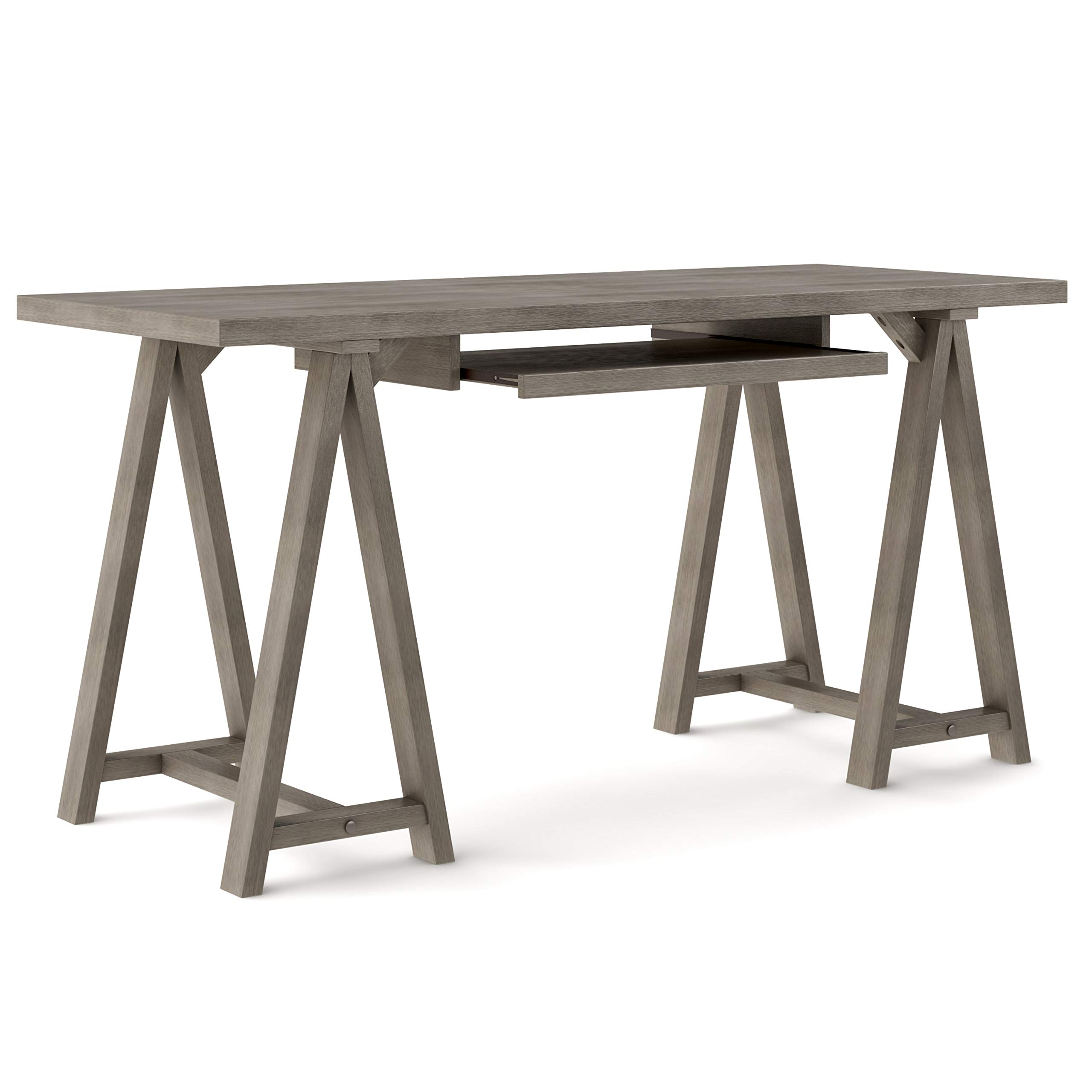 60" SimpliHome Sawhorse Solid Wood Modern Industrial Home Office Desk ...