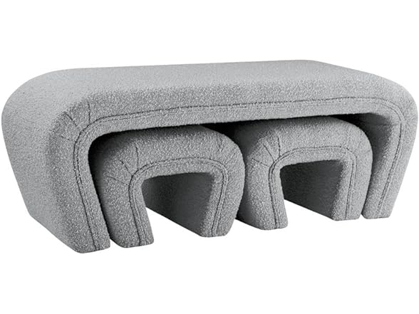 3-Piece Meridian Furniture Odelia Boucle Fabric Nesting Benches (4 ...
