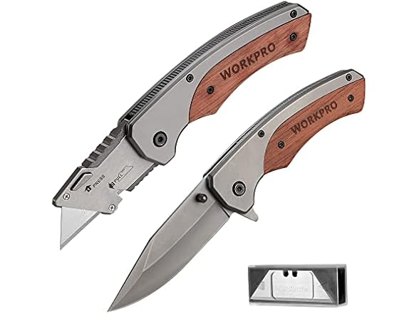 WorkPro Quick-Change Folding Utility Knife w/ 10 SK5 Blades + EDC Foldable Pocket Knife $14.99 ...