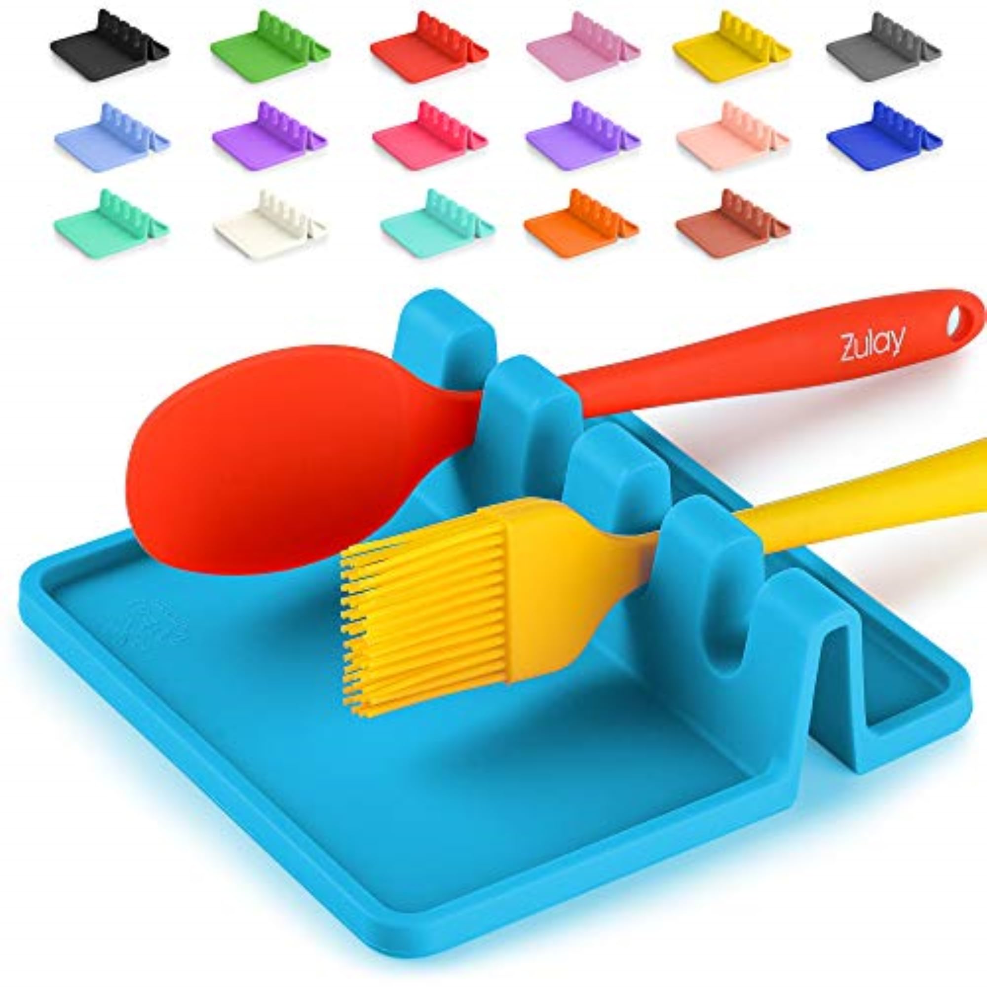 4-Slot Zulay Kitchen BPA-Free Silicone Utensil Rest w/ Drip Pad (Blue ...