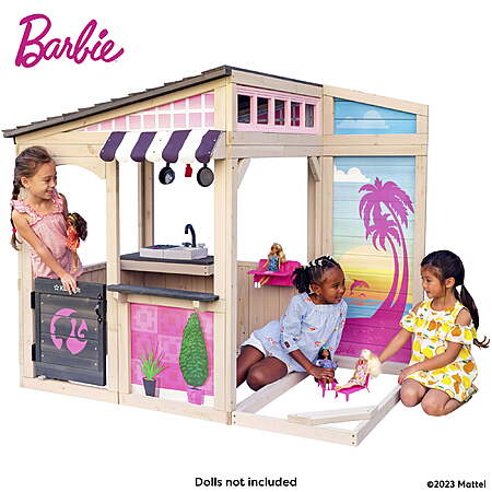 KidKraft Barbie Seaside Wooden Outdoor Playhouse w/ Attachable Doll ...