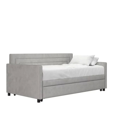 81" Queer Eye Oxford Upholstered Twin Daybed w/ Twin Trundle (Light Gray Velvet) $189 + Free ...
