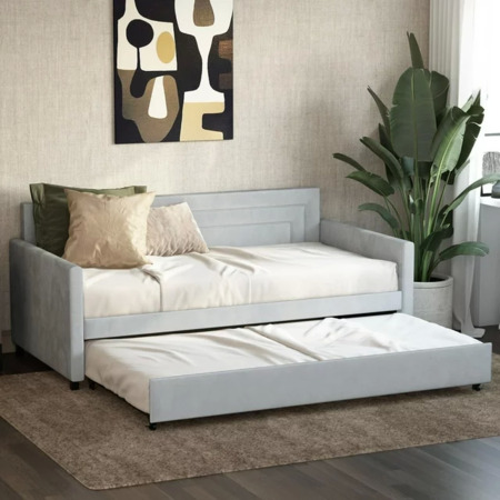 81" Queer Eye Oxford Upholstered Twin Daybed w/ Twin Trundle (Light Gray Velvet) $189 + Free ...