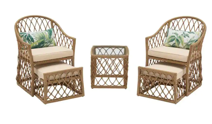 5-Piece Hampton Bay Long Breach Steel & Wicker Outdoor Conversation ...