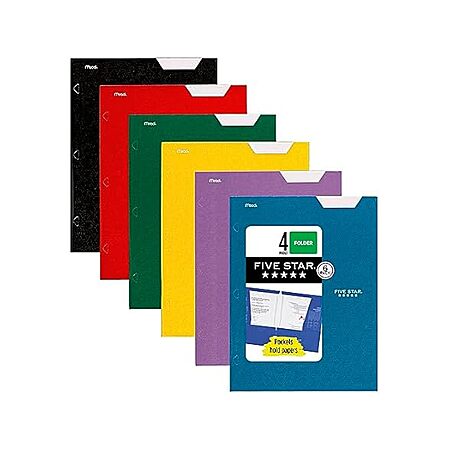 6-Pack Five Star 4 Pocket Paper Folders w/ Writable Label (Assorted ...