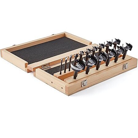 16-Piece BORA Woodworking Tools Tempest Forstner Bit Set w/ Wooden Case ...