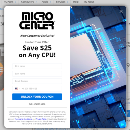 B&M YMMV $25 off ANY CPU at Microcenter Coupon (New Customers) - 2024-09-21