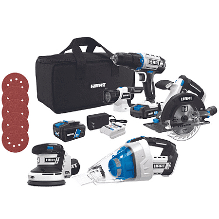 HART 20-Volt 5-Tool Circular Saw and Sander Project Kit (1) 20-Volt 4 ...