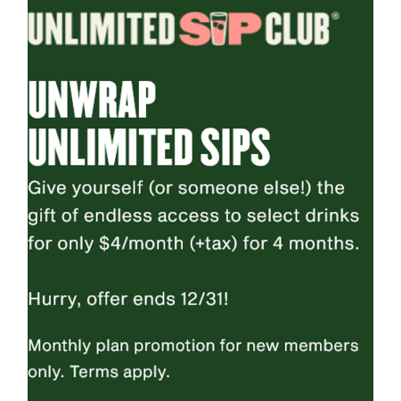 Panera Sip Club - $4/mo for 4 months - 2025-12-17
