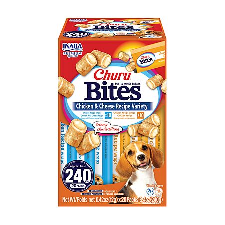 INABA Churu Bites for Dogs, Soft & Chewy Dog Treats with Vitamin E, 0. ...